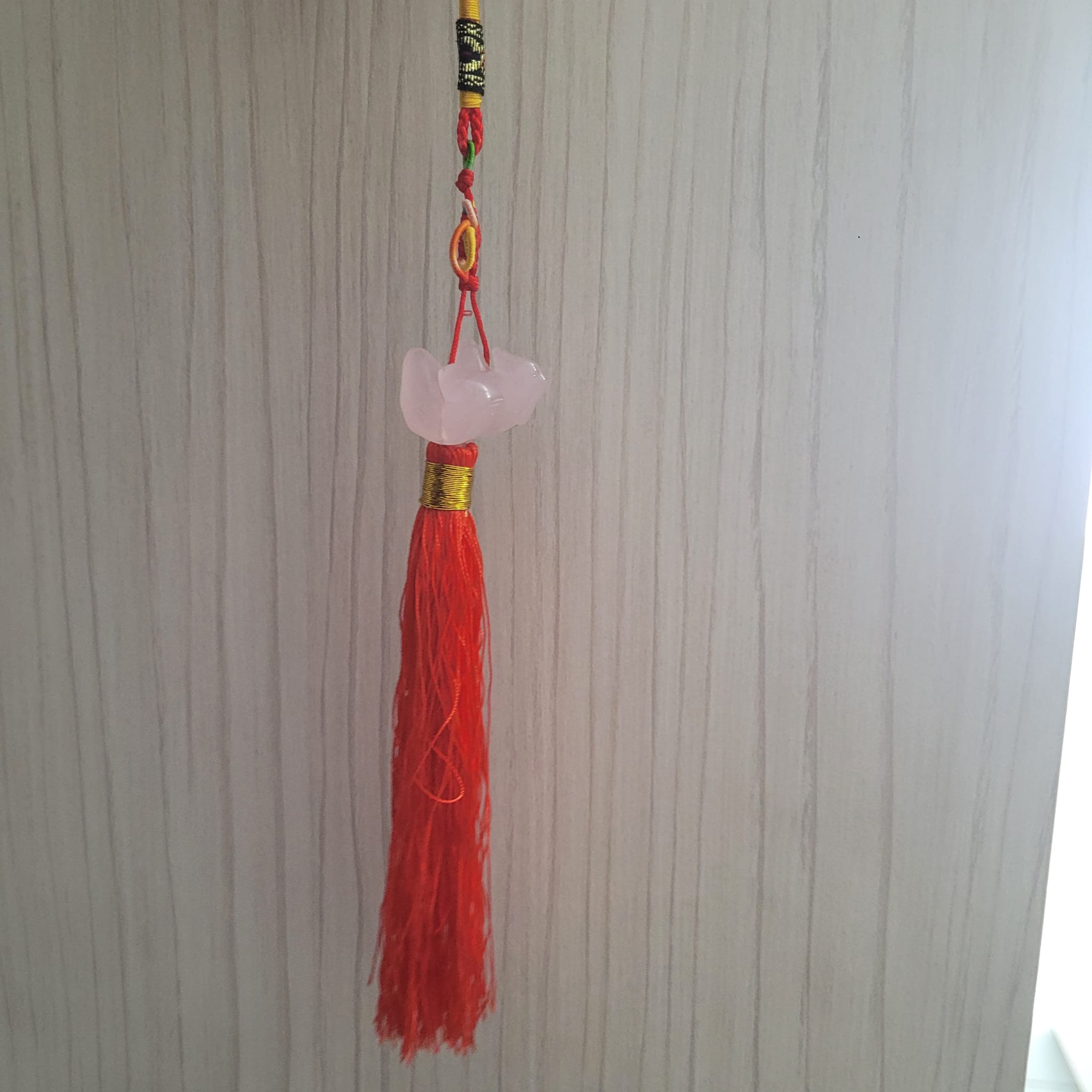 Amuletă Feng Shui cu Nod Mistic și Rațe Mandarine din Cuarț Roz ...